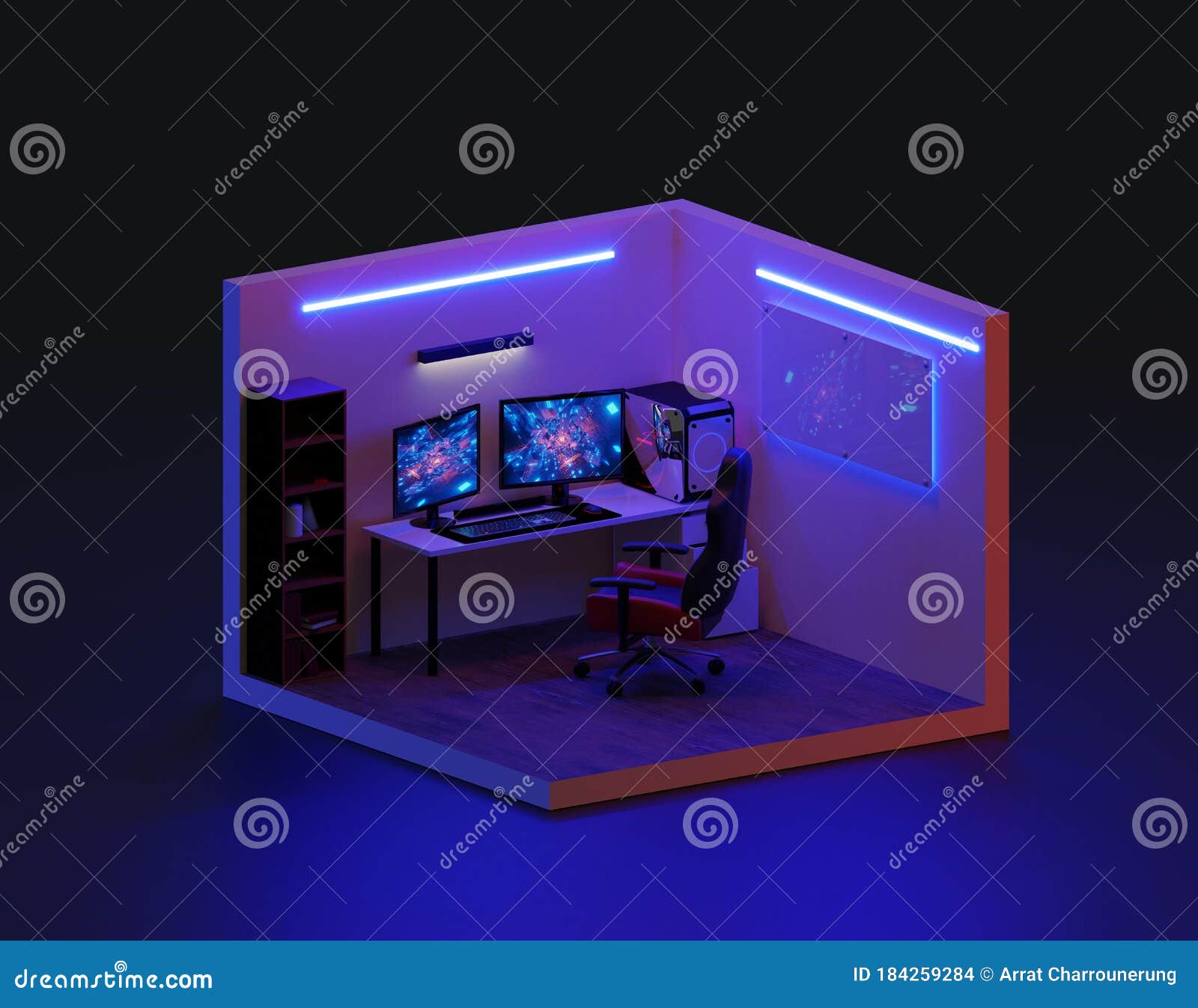 3d Render Gaming Room Isometric., 3d Illustration Stock Illustration ...