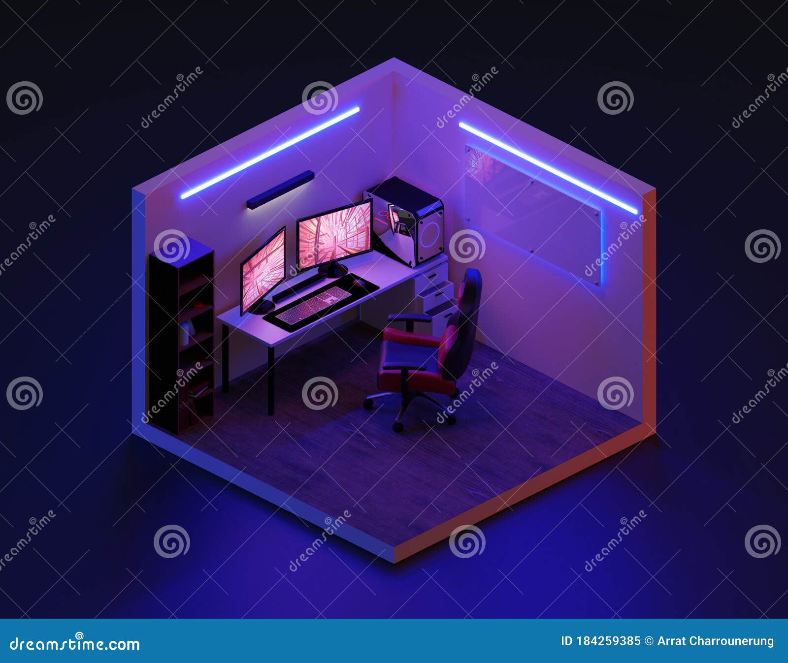 3d Render Gaming Room Isometric., 3d Illustration Stock Illustration ...