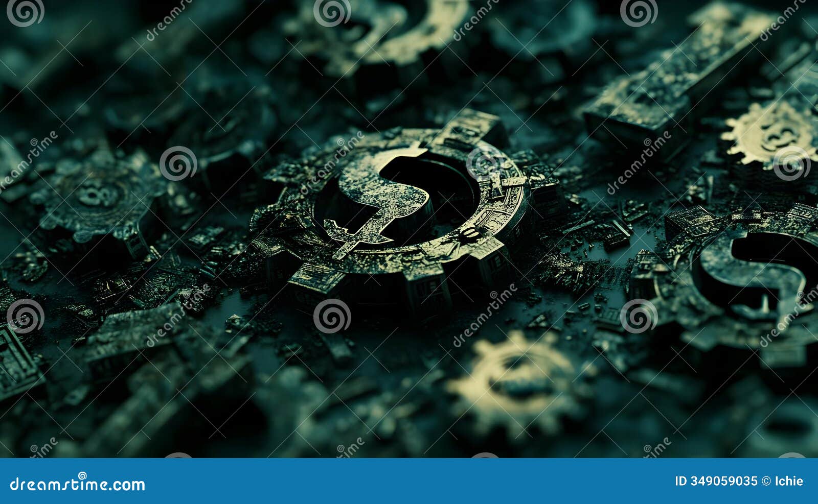 3D Render of Gears and Cogs in a Dark Green Color Scheme Stock ...