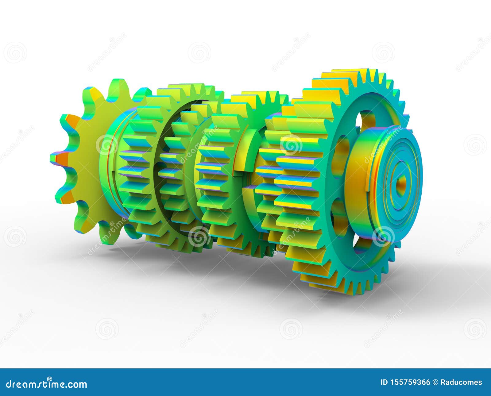 3D Render - Gears on a Shaft - Rainbow Colored Stock Illustration ...