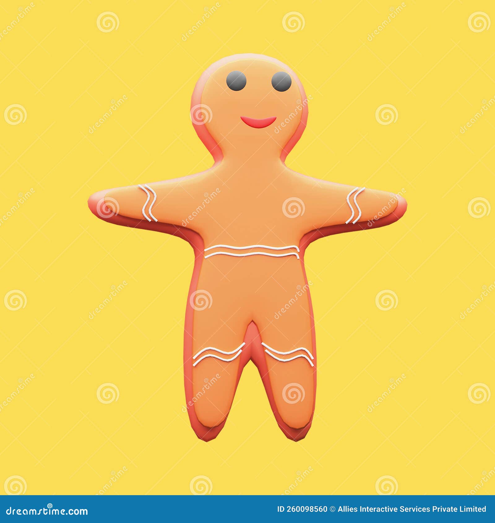3D Render of Gingerbread Man on Yellow Stock Illustration ...