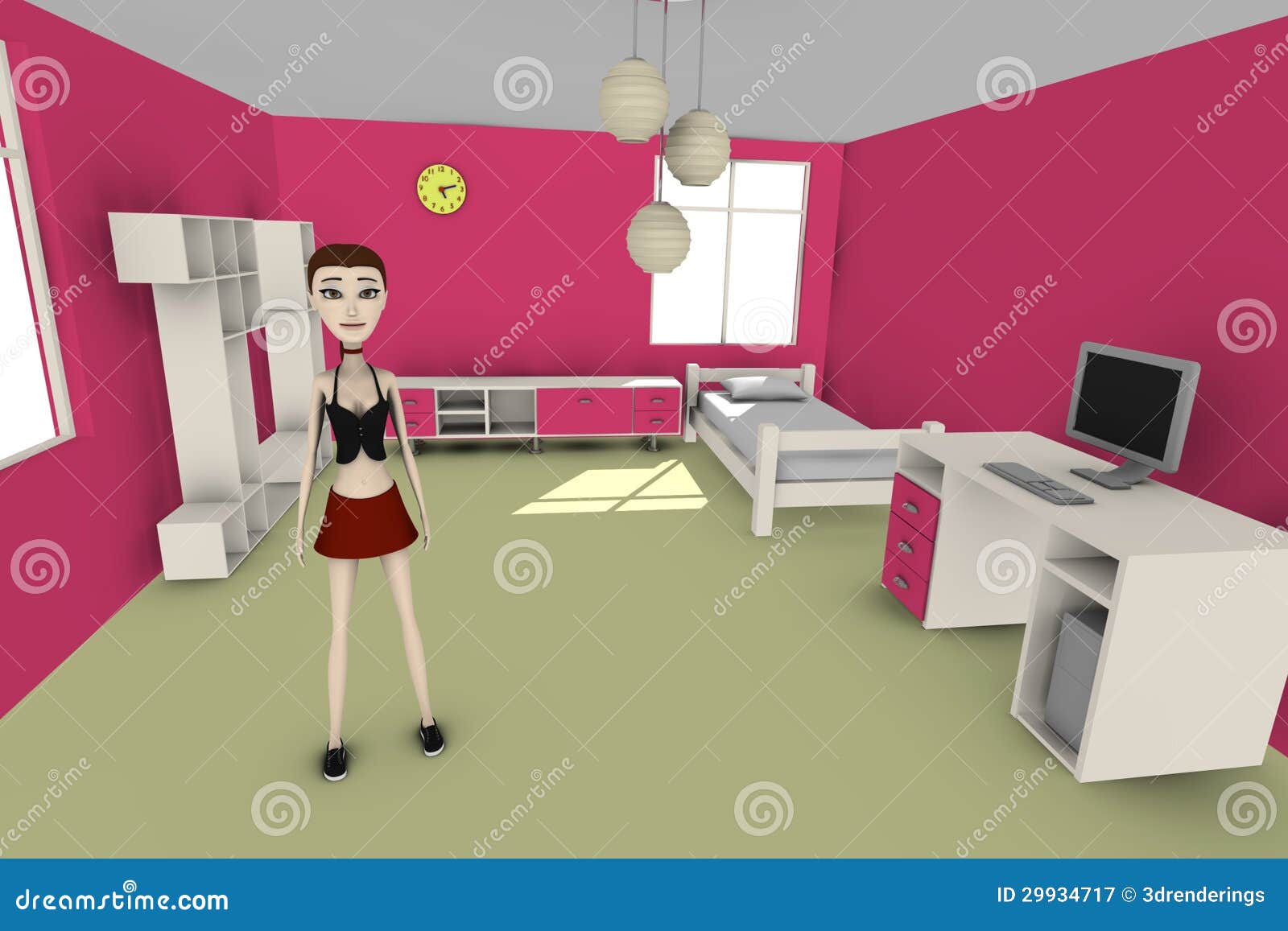 Girl In Pink Room Stock Illustration Illustration Of Toon 29934717