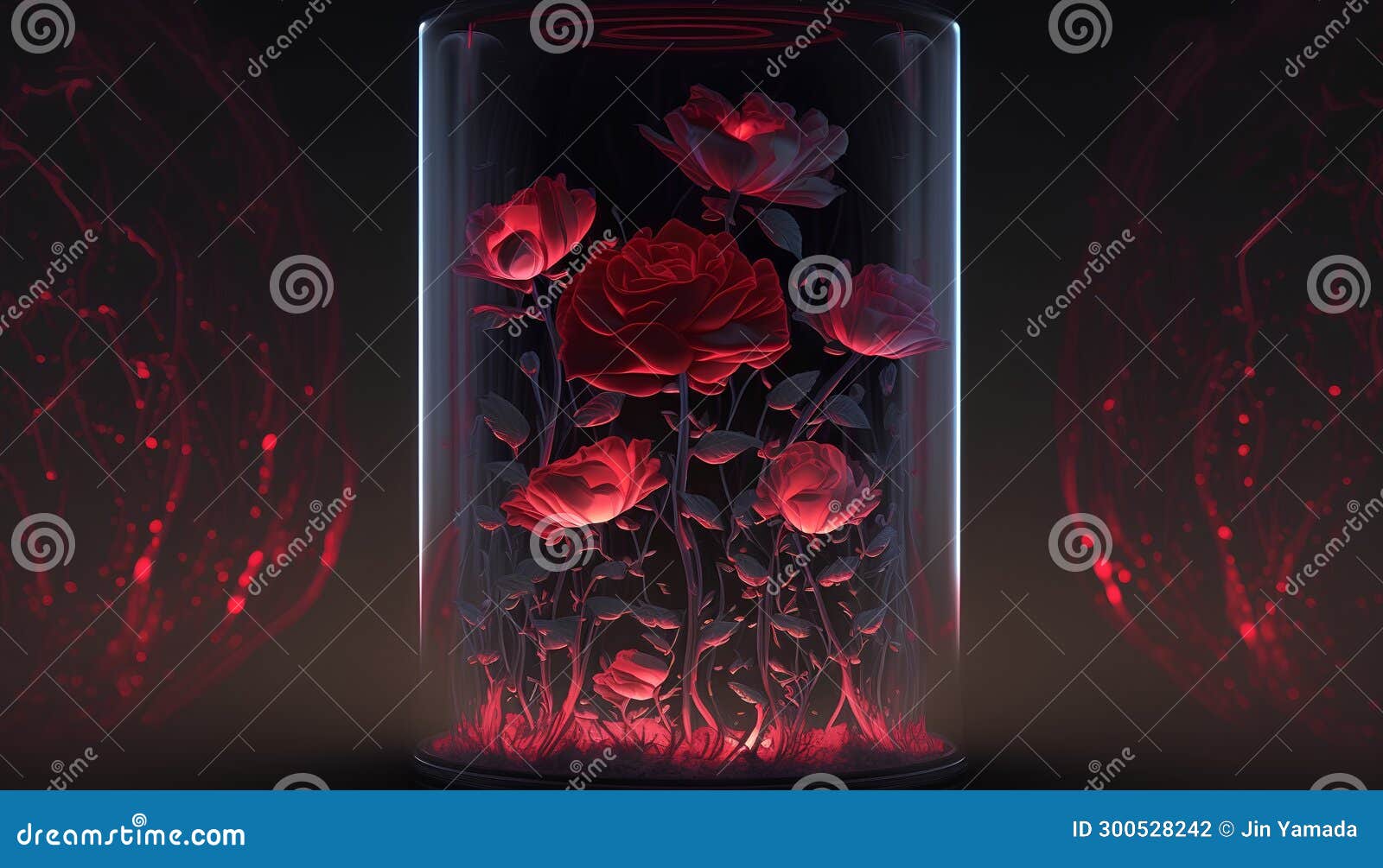 3D Render of a Glass Vase with Red Roses on a Dark Background Stock ...