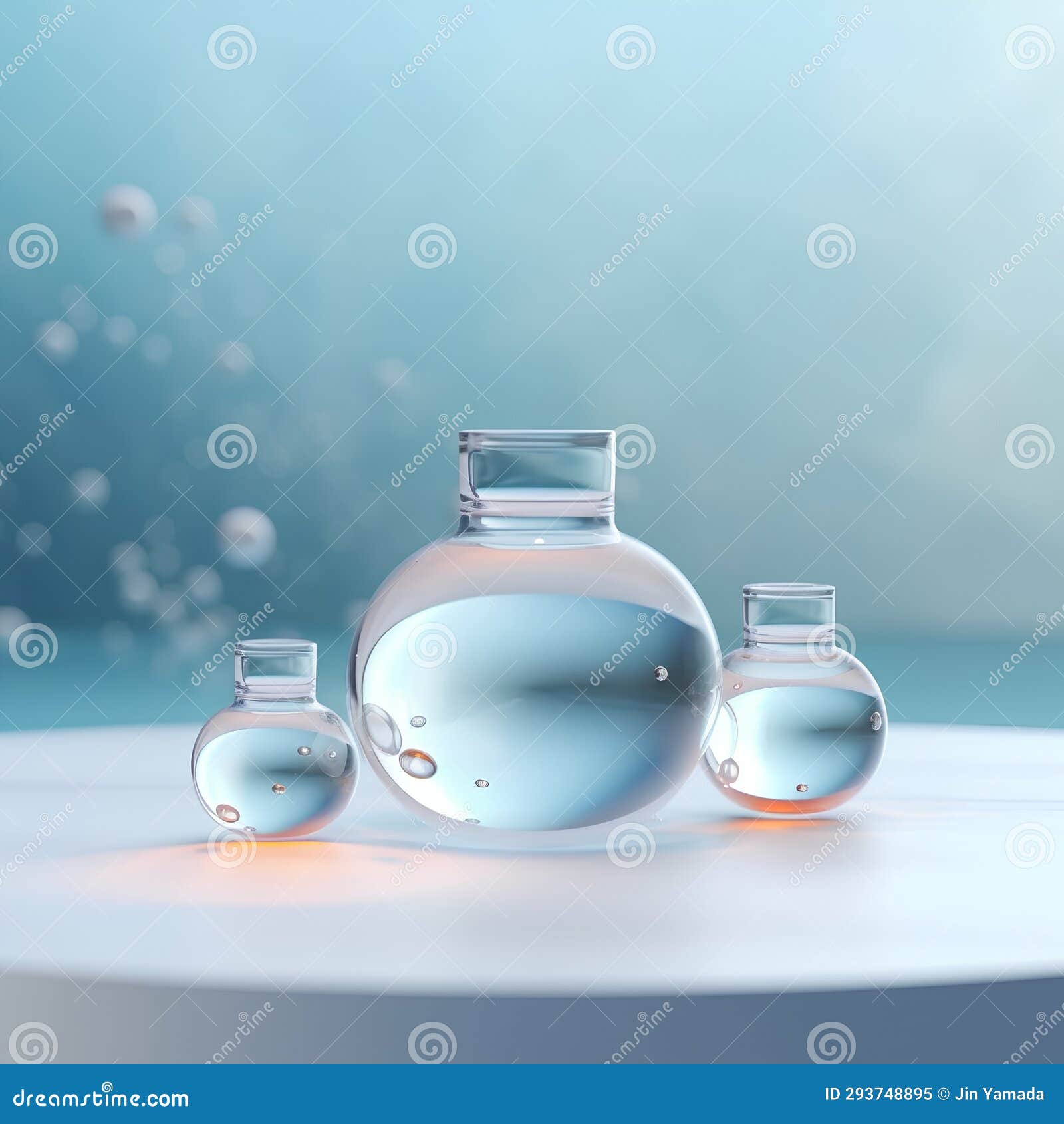 3d Render of Glass Vials with Water and Bubbles on Blue Background ...