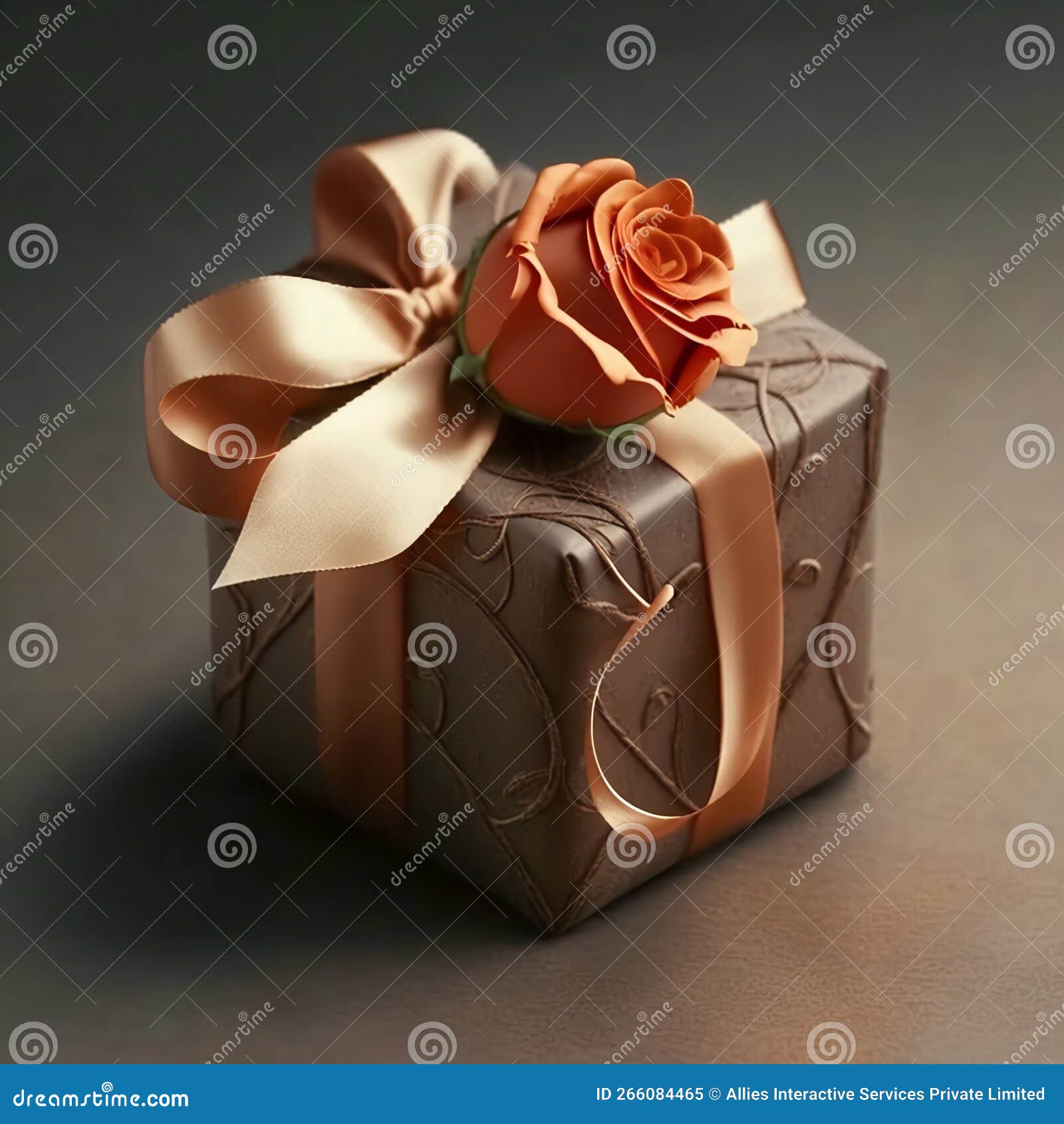 3D Render, Glossy Bronze Gift Box with Orange Stock Illustration ...