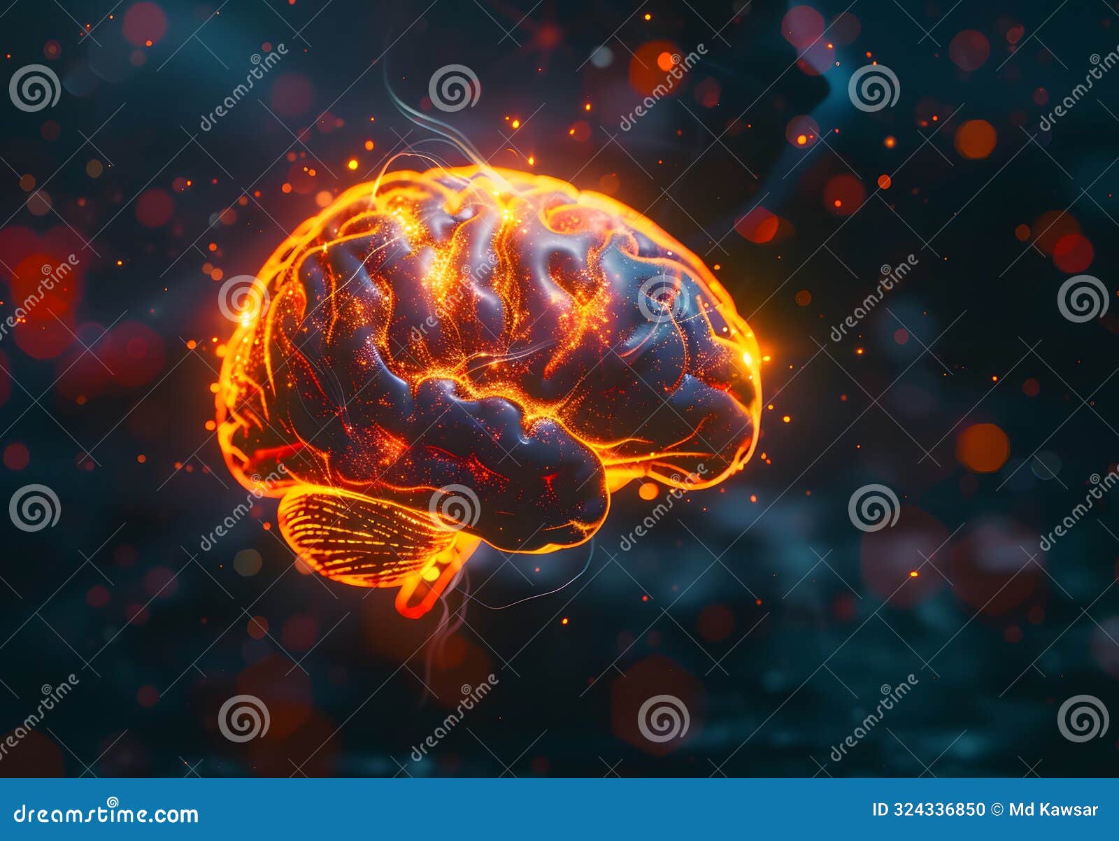 Glowing 3D Brain Render with Bokeh Effect Stock Illustration ...