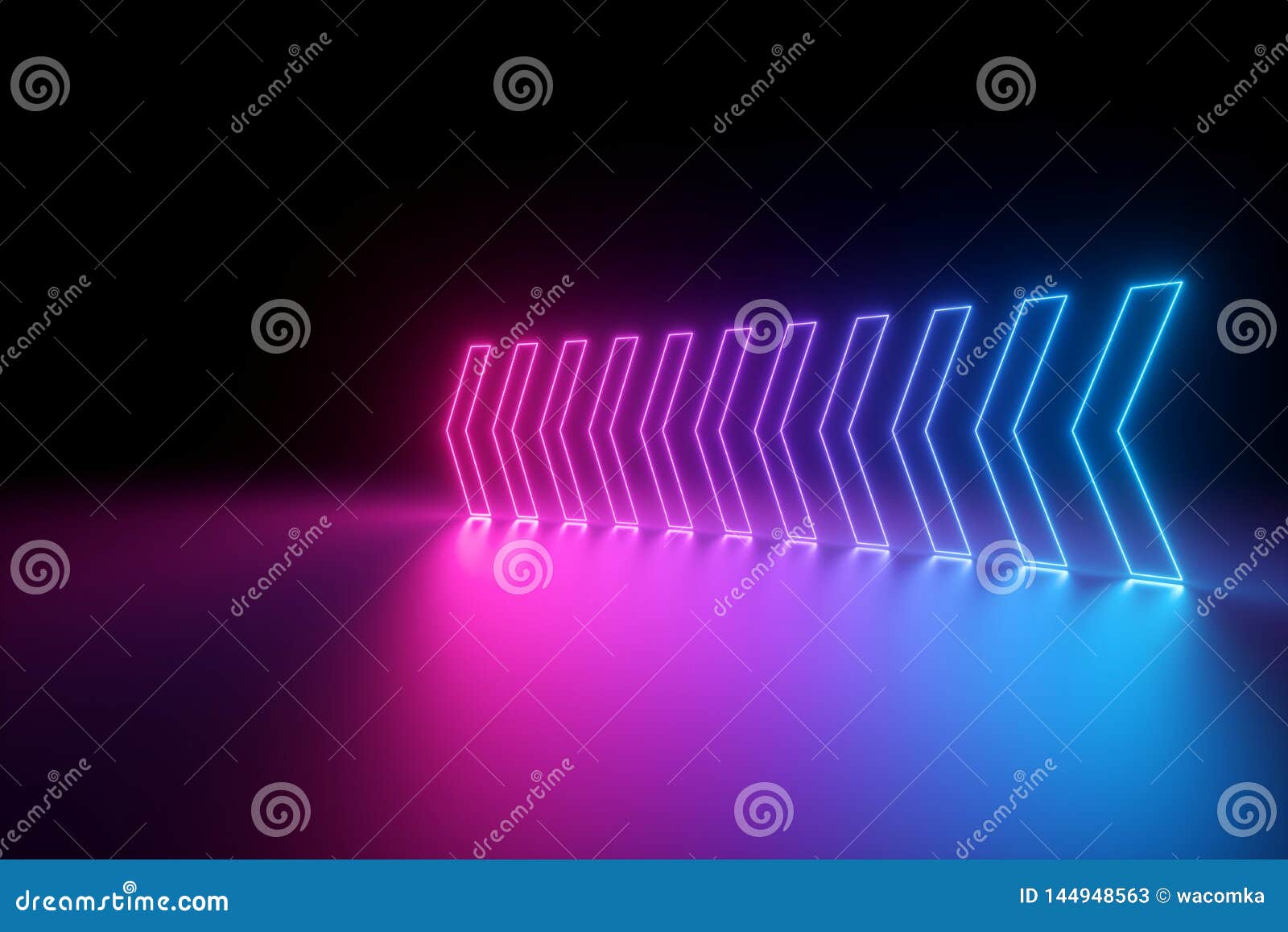 3d Render, Glowing Neon Arrows, Abstract Background, Left, Direction ...