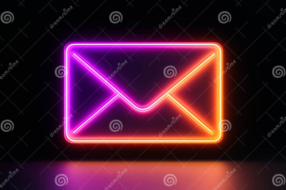 3D Render of a Glowing Neon Envelope Icon with Orange and Violet ...