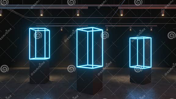 3D Render Glowing Neon Lighting on Floor Reflection for Future Premium ...