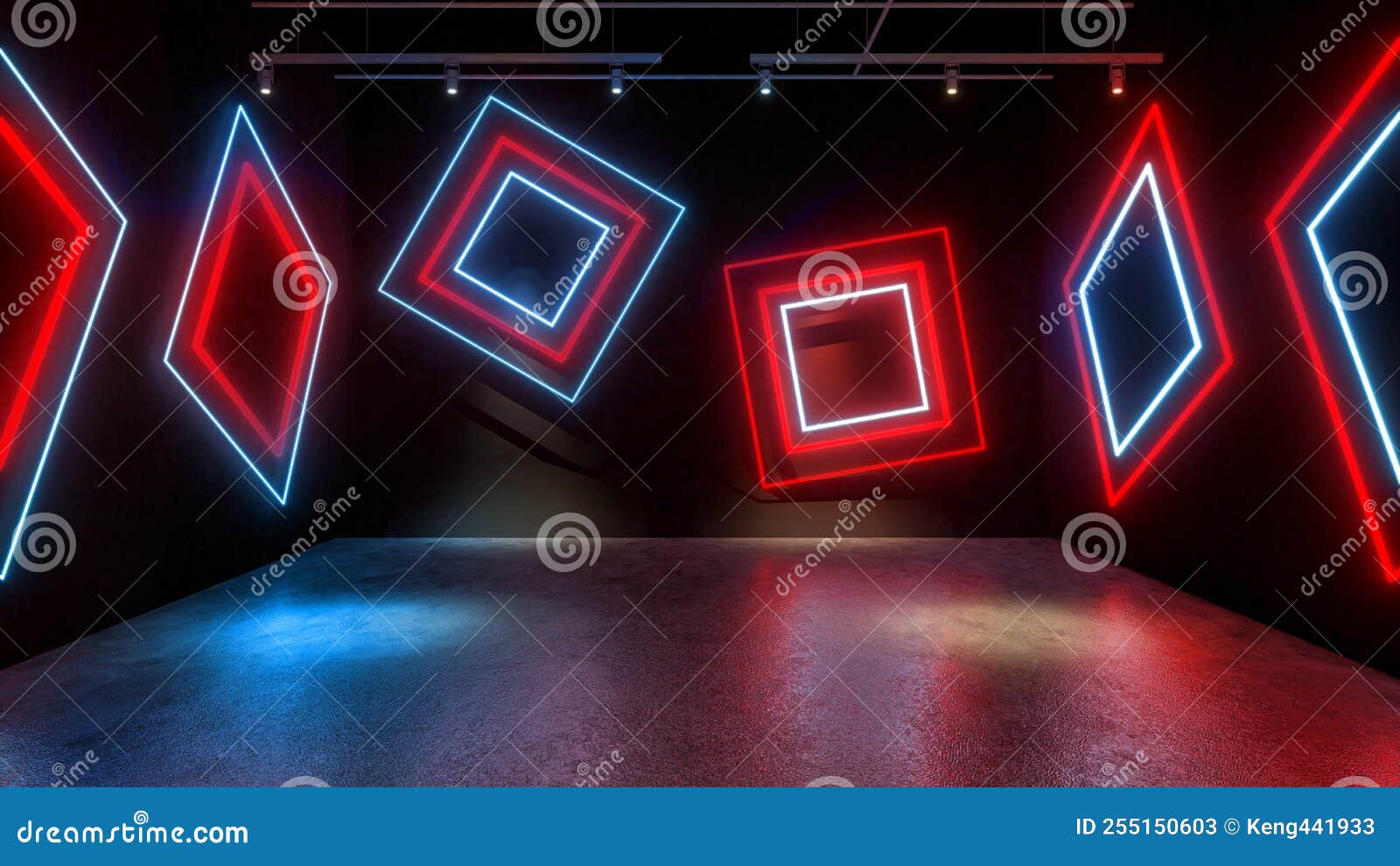 3D Render Glowing Neon Lighting on Floor Reflection for Future Premium ...