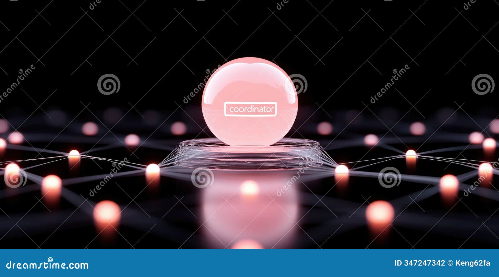 3D Render of Glowing Orb Labeled Coordinator on Network Background ...