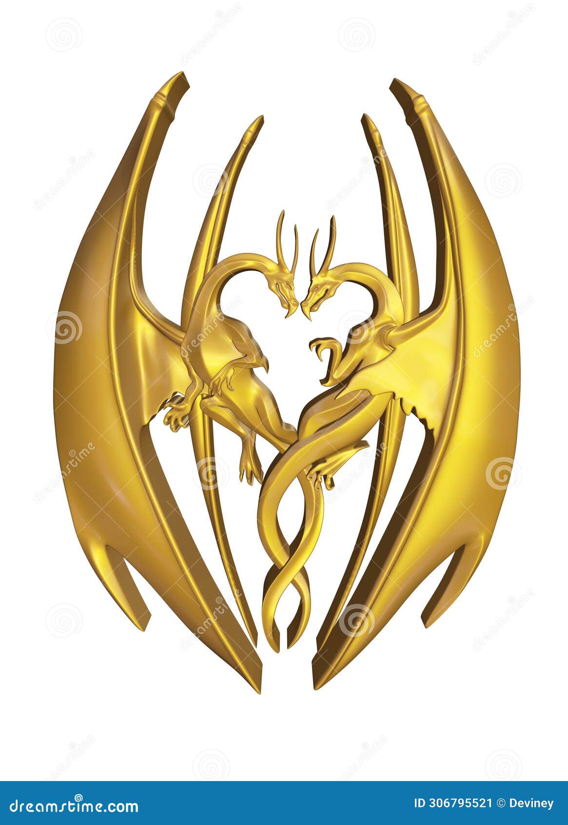 3D Render of Gold Engraved Dual Dragons Symbol Stock Illustration ...