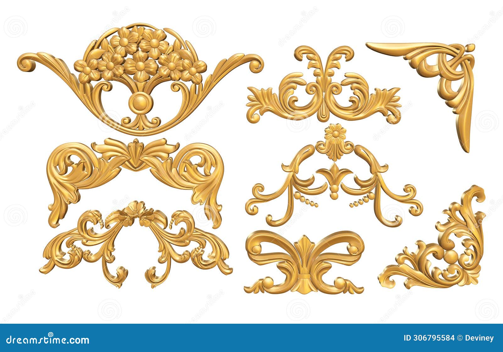 3D Render of Gold Engraved Scrolls Stock Illustration - Illustration of ...