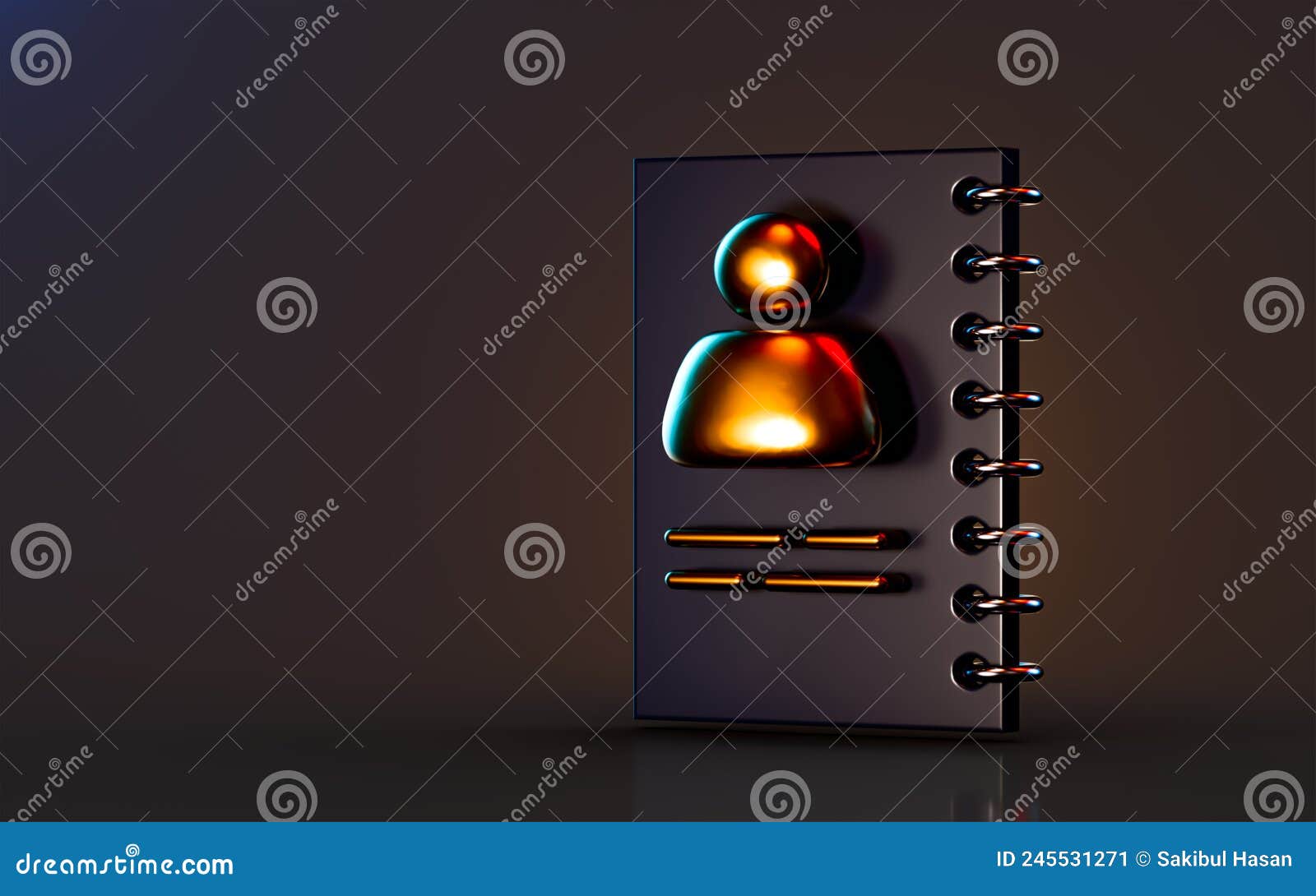 3d Render Gold Metallic User Information Book Icon on Dark Background ...