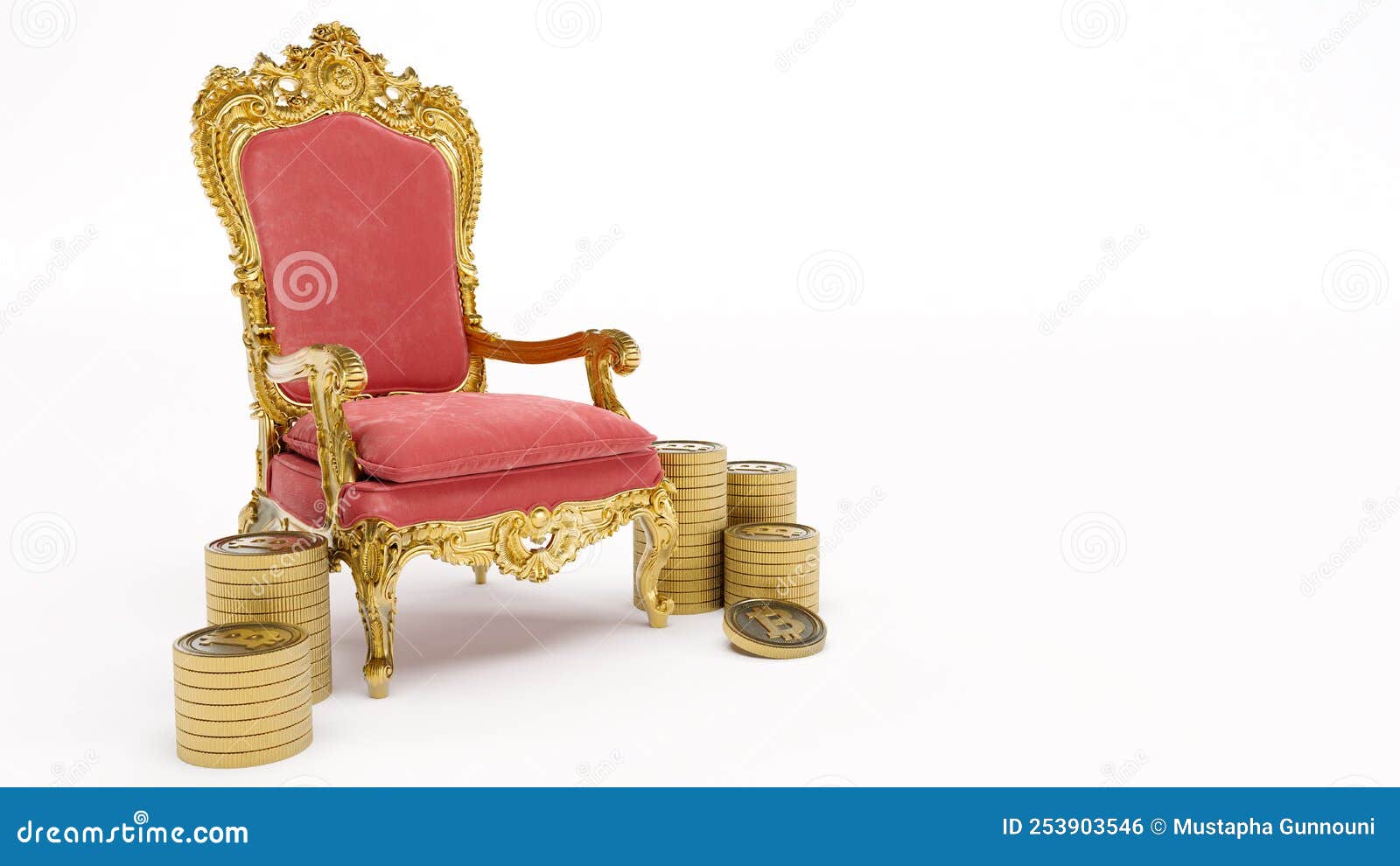 Gold and Red King Throne with Golden Bitcoin Isolated on White ...