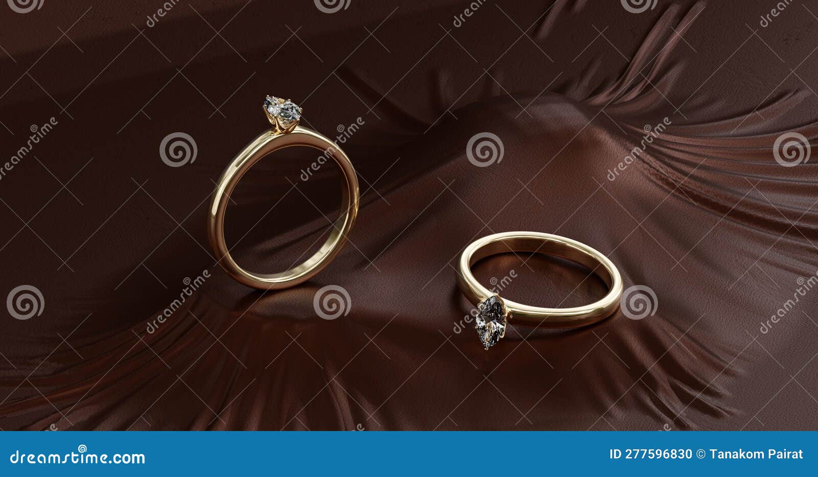 Gold Ring with Diamonds Onon Maroon Fabric Background. Stock ...