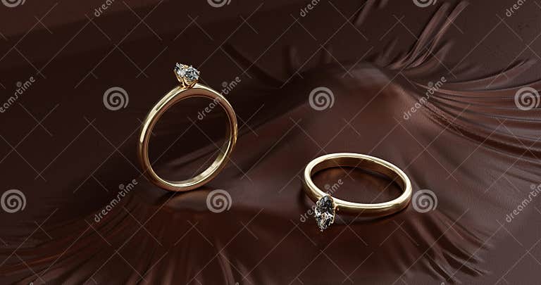 Gold Ring with Diamonds Onon Maroon Fabric Background. Stock ...