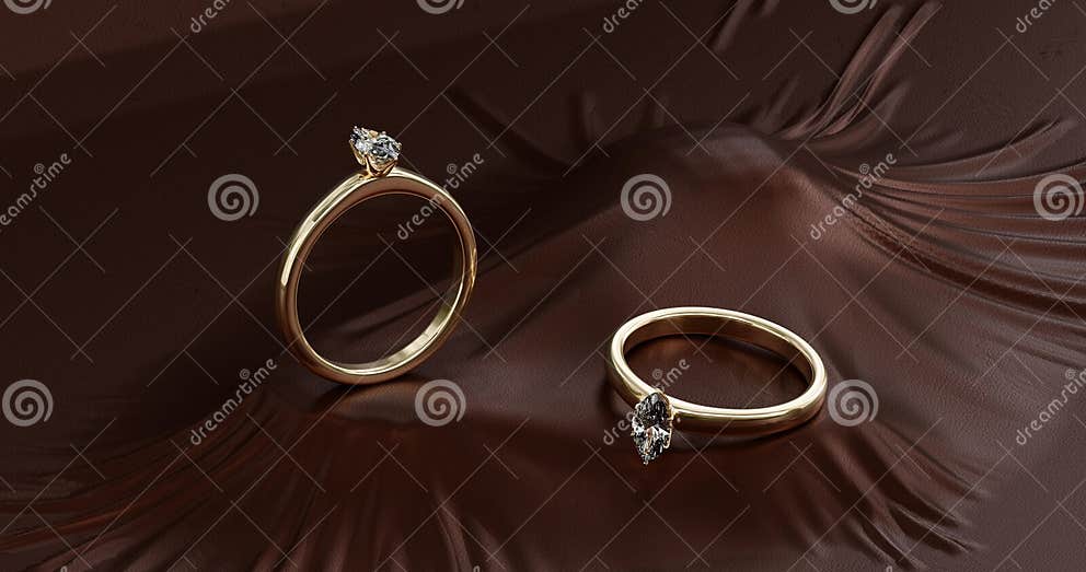 Gold Ring with Diamonds Onon Maroon Fabric Background. Stock ...