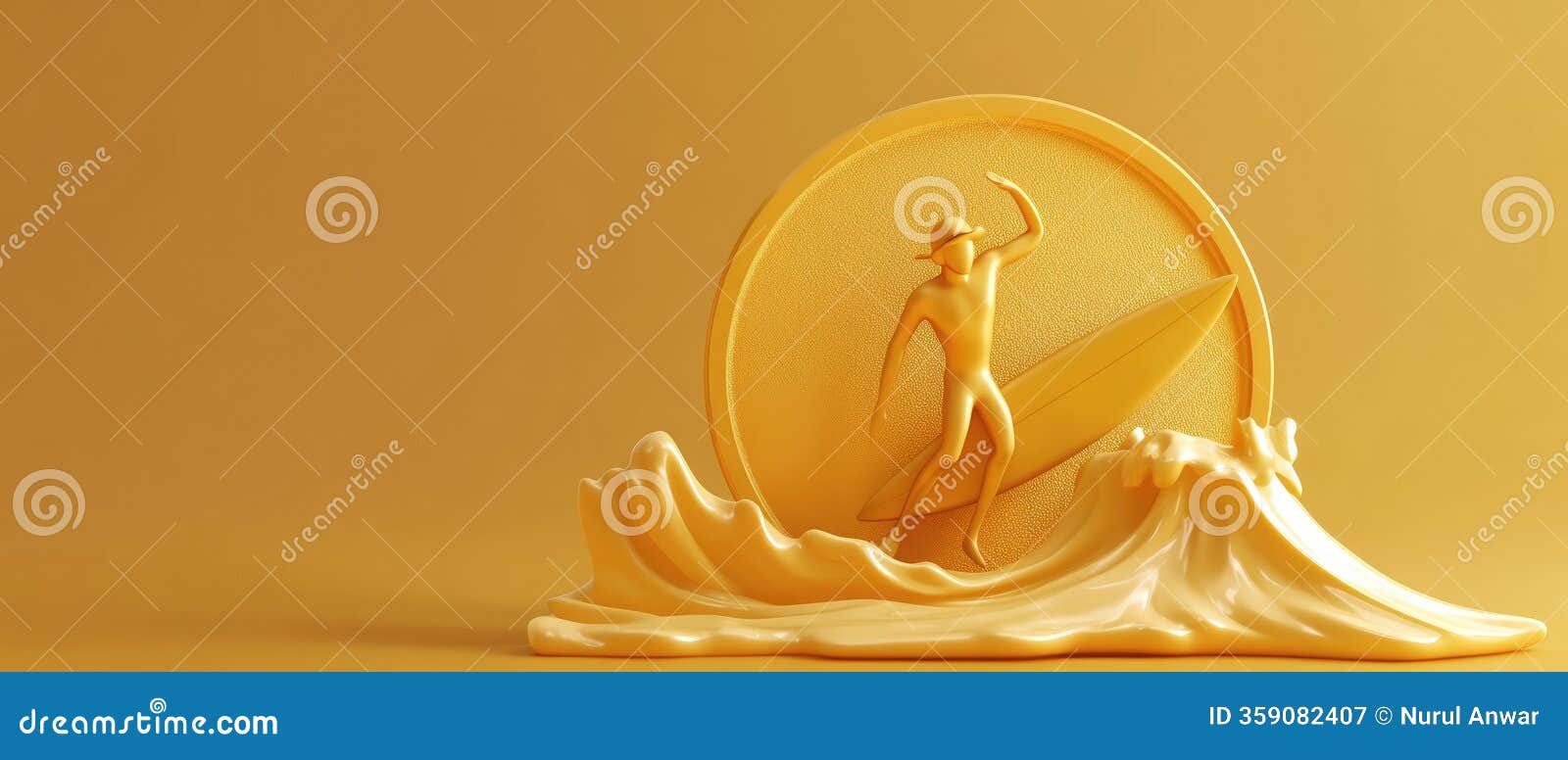 3D Render of a Gold Surfer on a Wave Stock Illustration - Illustration ...