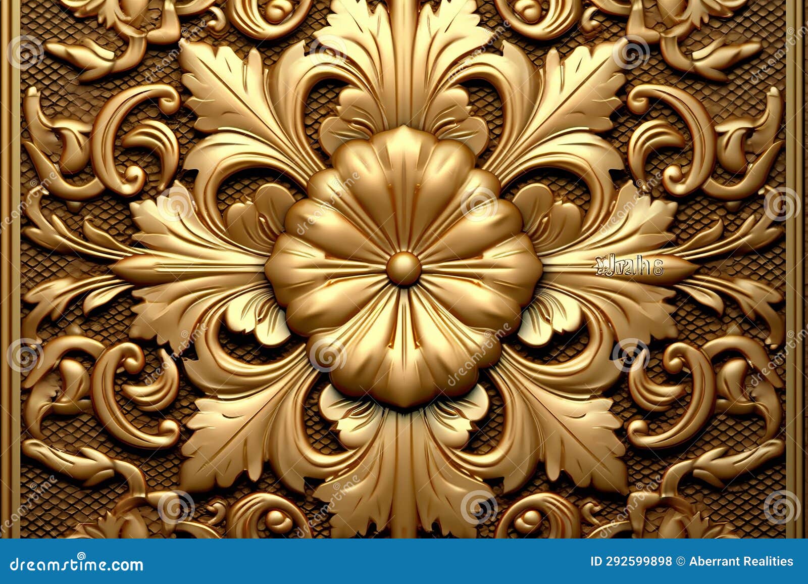 3d Render of a Gold Wall Panel with Ornate Design Stock Illustration ...