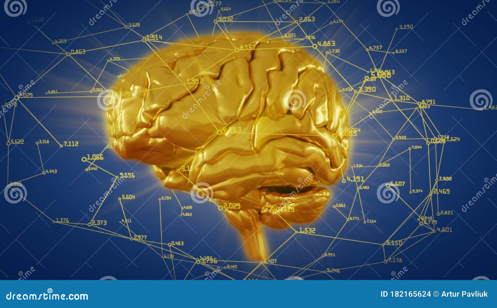 3d Render Golden Brain with Computational and Mathematical Data Stock ...