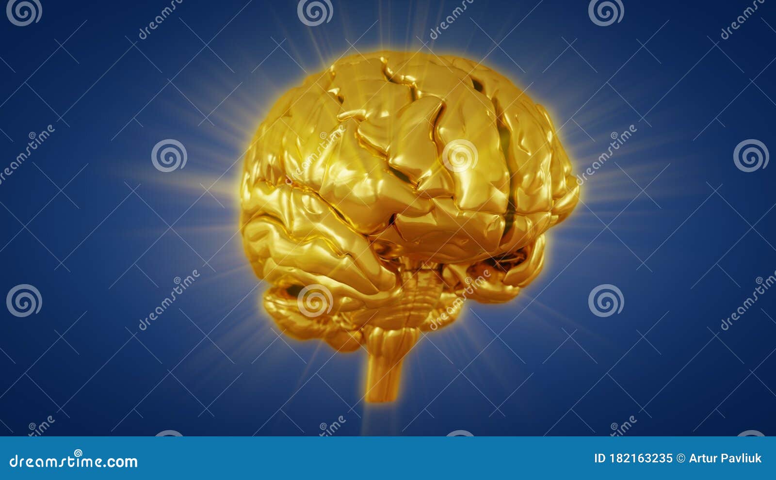 3d Render Golden Brain with Convolutions and a Radiance of Light Stock ...