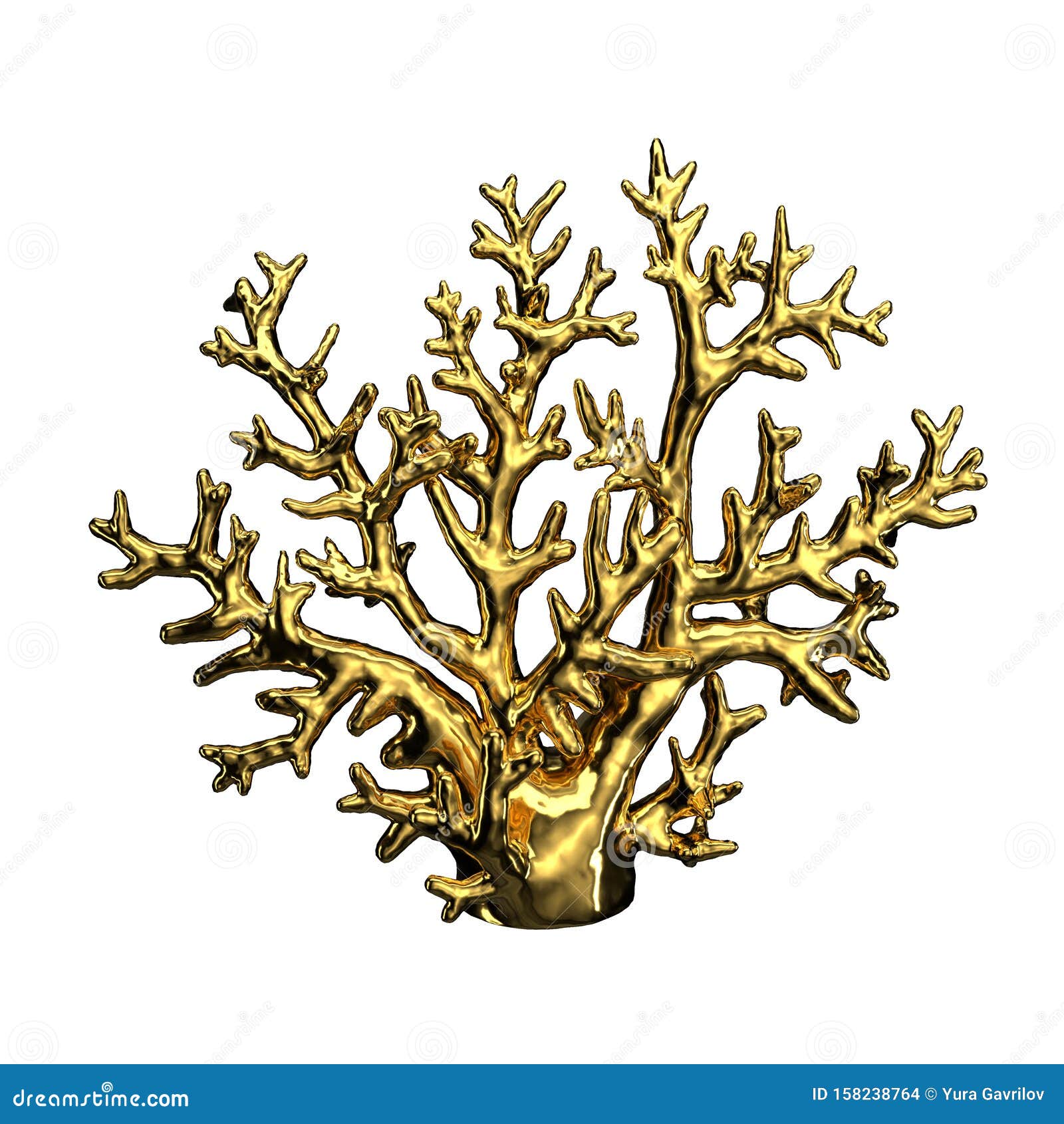 Golden Coral Fan Sculpture On Pastel Blue Background.3d Renderi Stock ...
