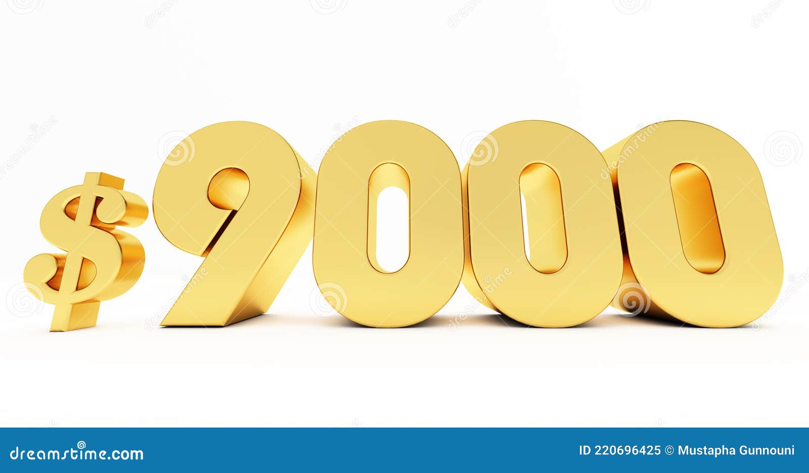 Gold 9000 Dollar On Golden Frame Isolated On White Background, Nine ...