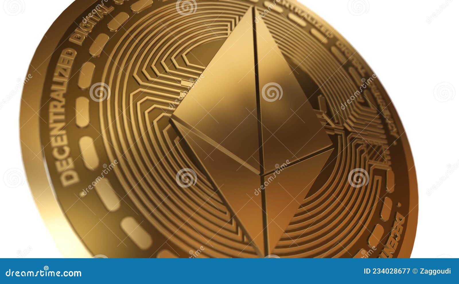 Golden Etherium Symbol On White Background No Shadow. 3d Rendering ...