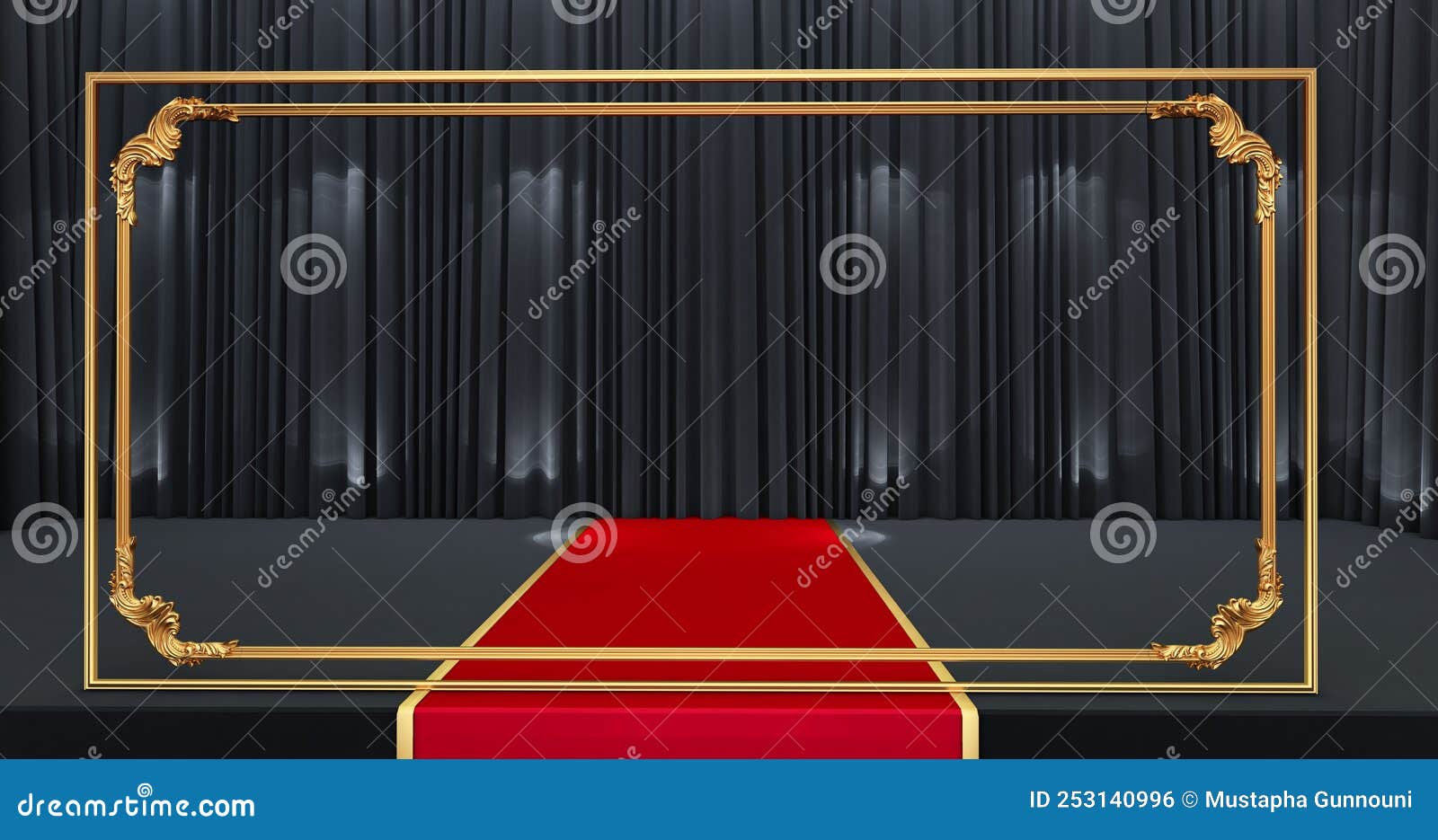 Golden Frame with Red Carpet on a Curtain Background Stock Illustration ...