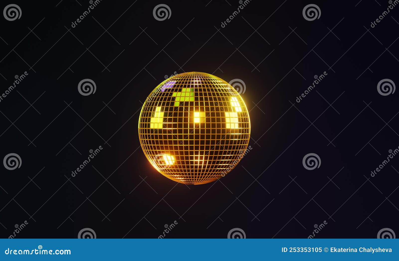 Golden Glowing and Reflecting Disco Ball Isolated on Black Background ...