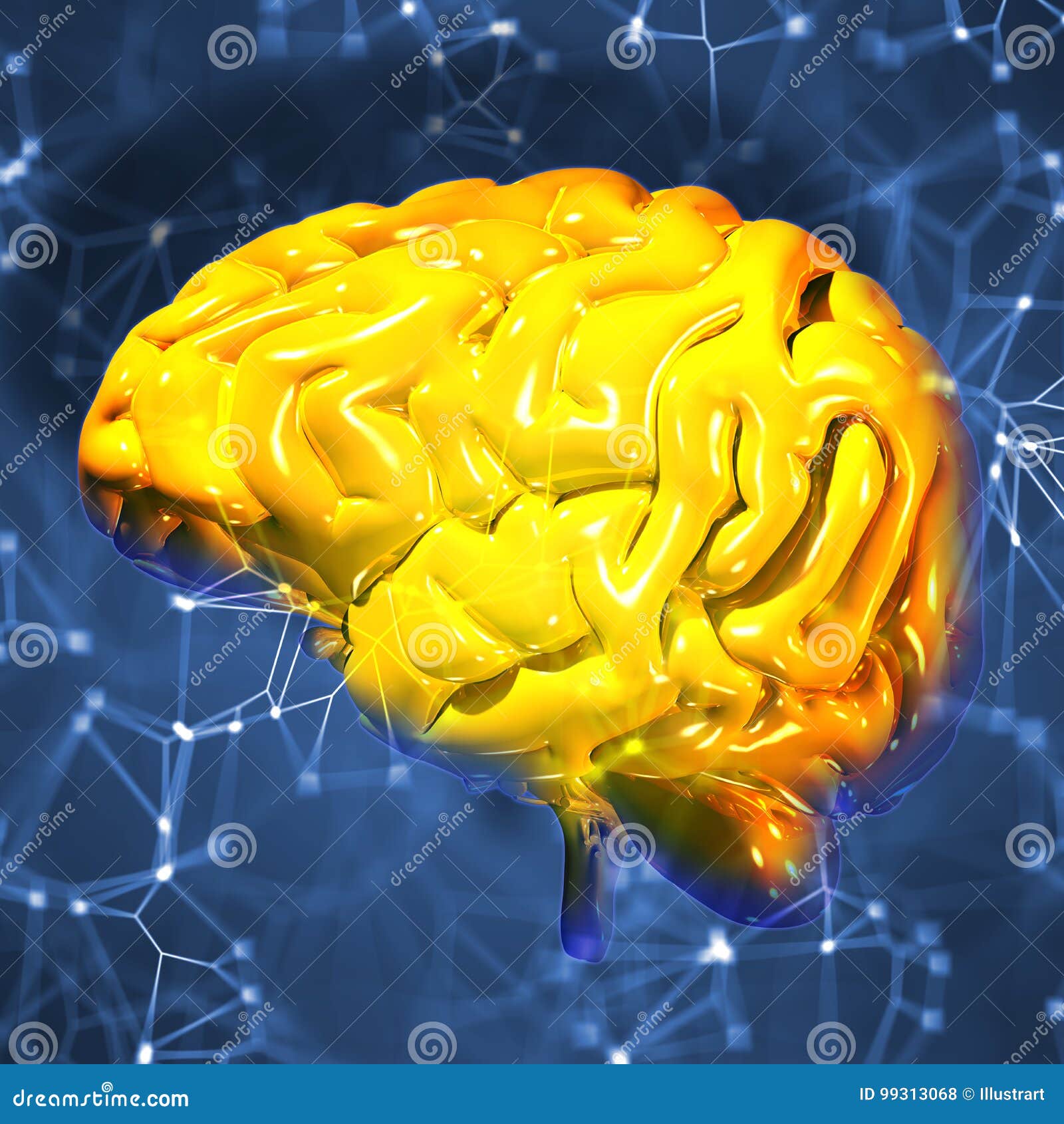 3d Render of a Golden Human Brain Stock Illustration - Illustration of ...