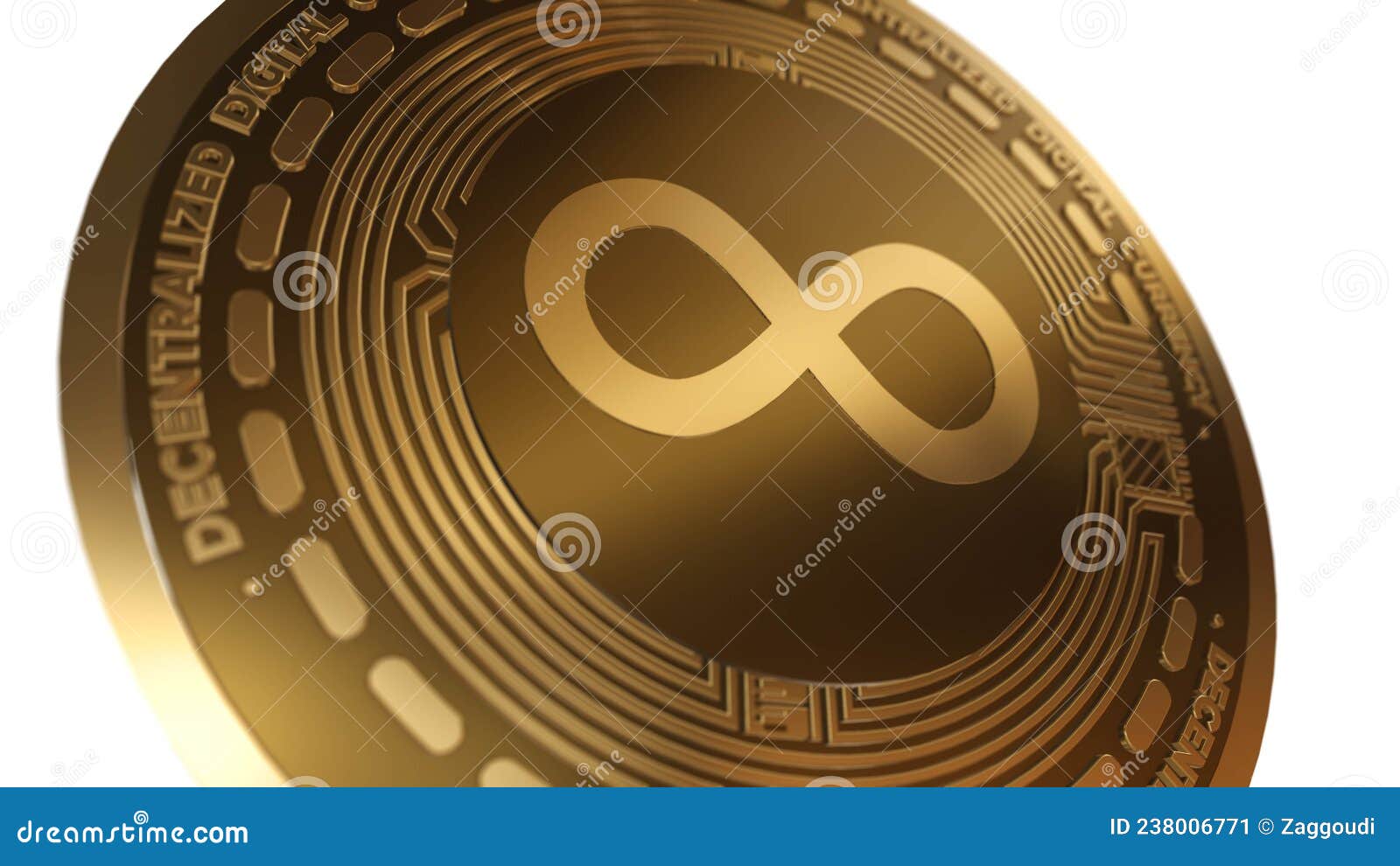 3D Render Golden Internet Computer ICP Cryptocurrency Close Up View ...