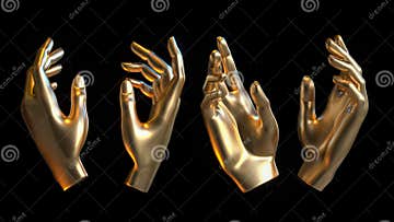 3d Render of Golden Metallic Hand Pose or Gesture from Different Angles ...