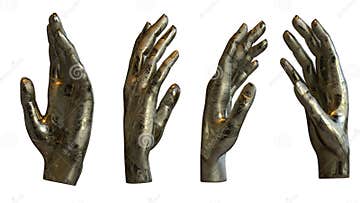 3d Render of Golden Metallic Hand Pose or Gesture from Different Angles ...