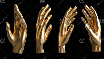 3d Render of Golden Metallic Hand Pose or Gesture from Different Angles ...