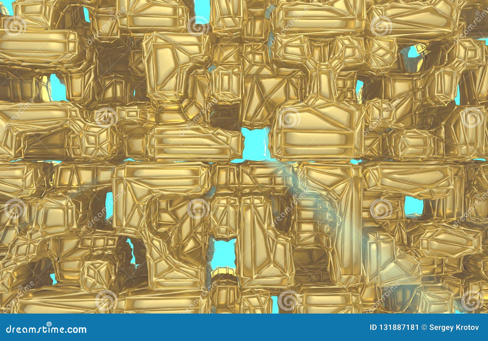 3d Render, Golden Modern Wired Cube Wall Texture, Random Clusters ...