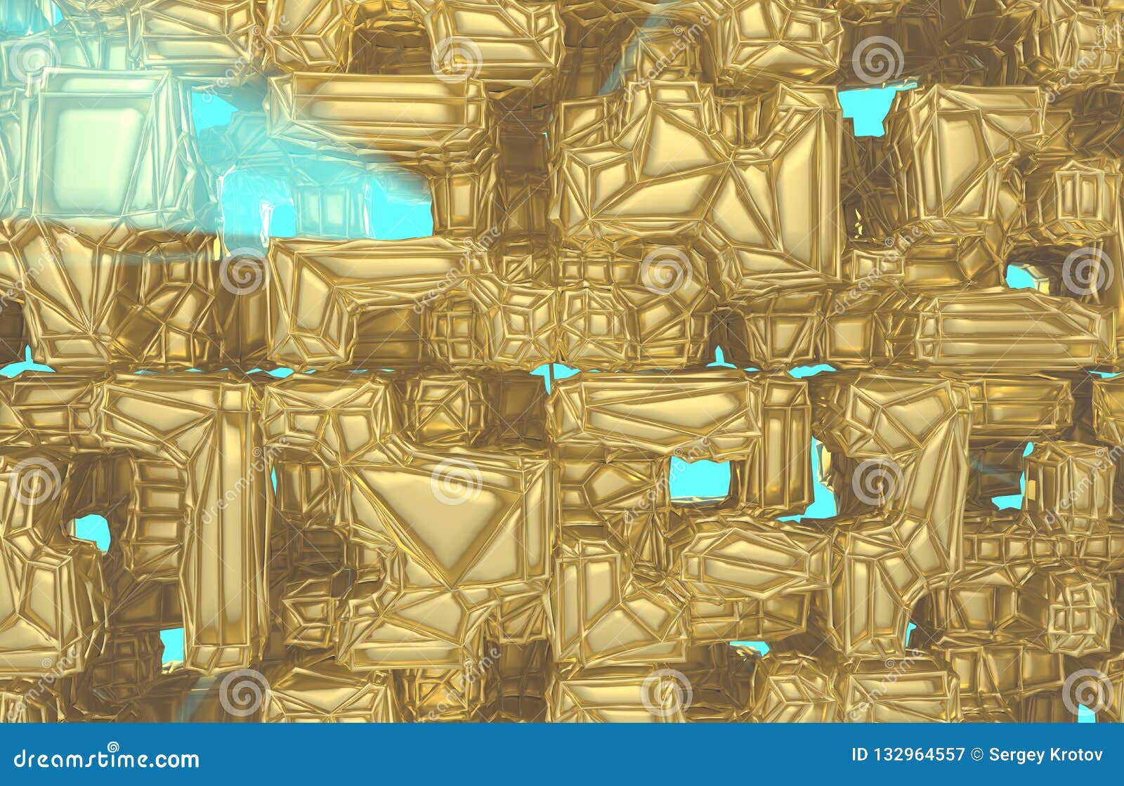 3d Render, Golden Modern Wired Cube Wall Texture, Random Clusters ...
