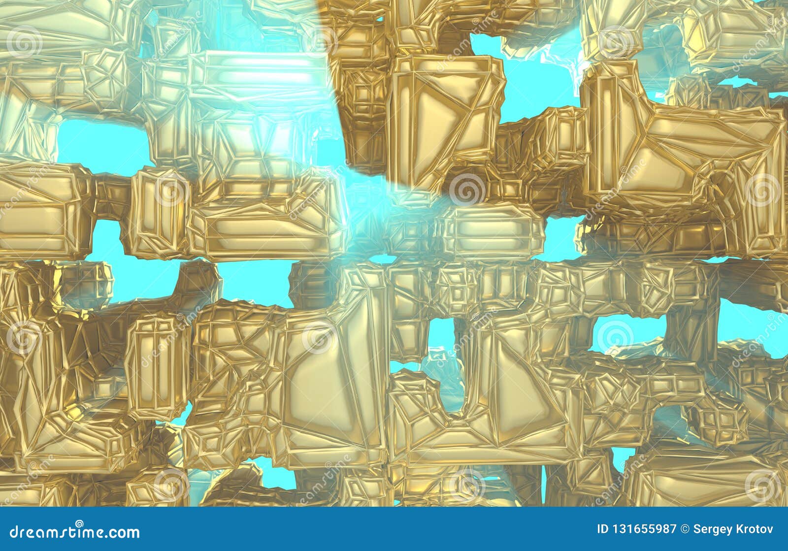 3d Render, Golden Modern Wired Cube Wall Texture, Random Clusters ...