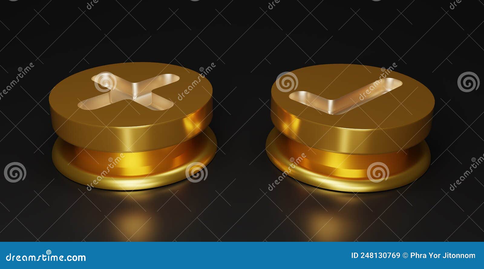 Set Of 3D Gold Checkmark, And X Mark Icon Sets. Checkmark The Right ... Set Of 3D Gold Checkmark, And X Mark Icon Sets. Checkmark The Right ...