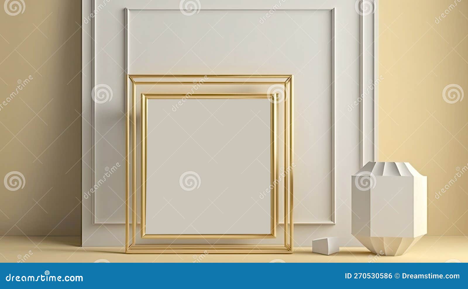 3D Render of Golden Square Frame with Image Placeholder on Interior ...