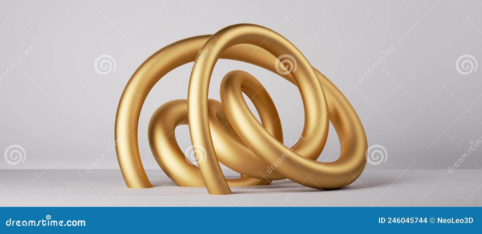 3d Render, Golden Tangled Tubes, Unique Abstract Object. Design Element ...