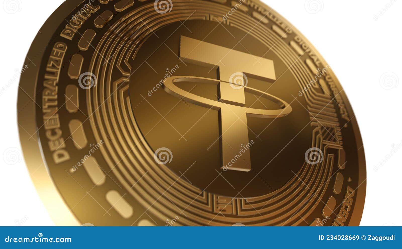 3D Render Golden Tether USDT Cryptocurrency Close Up View Editorial ...