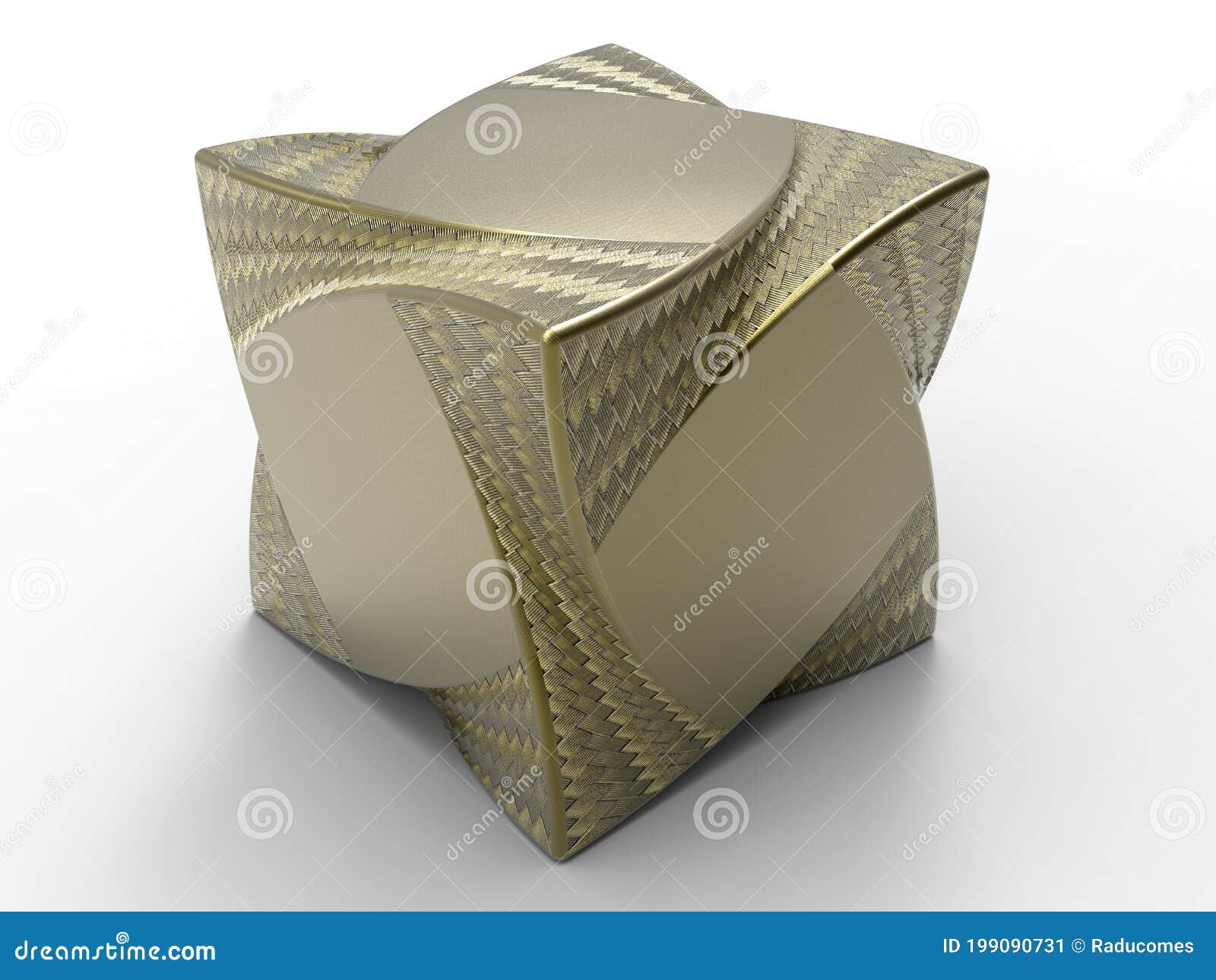 3D Render - Golden Twisted Cube Stock Illustration - Illustration of ...
