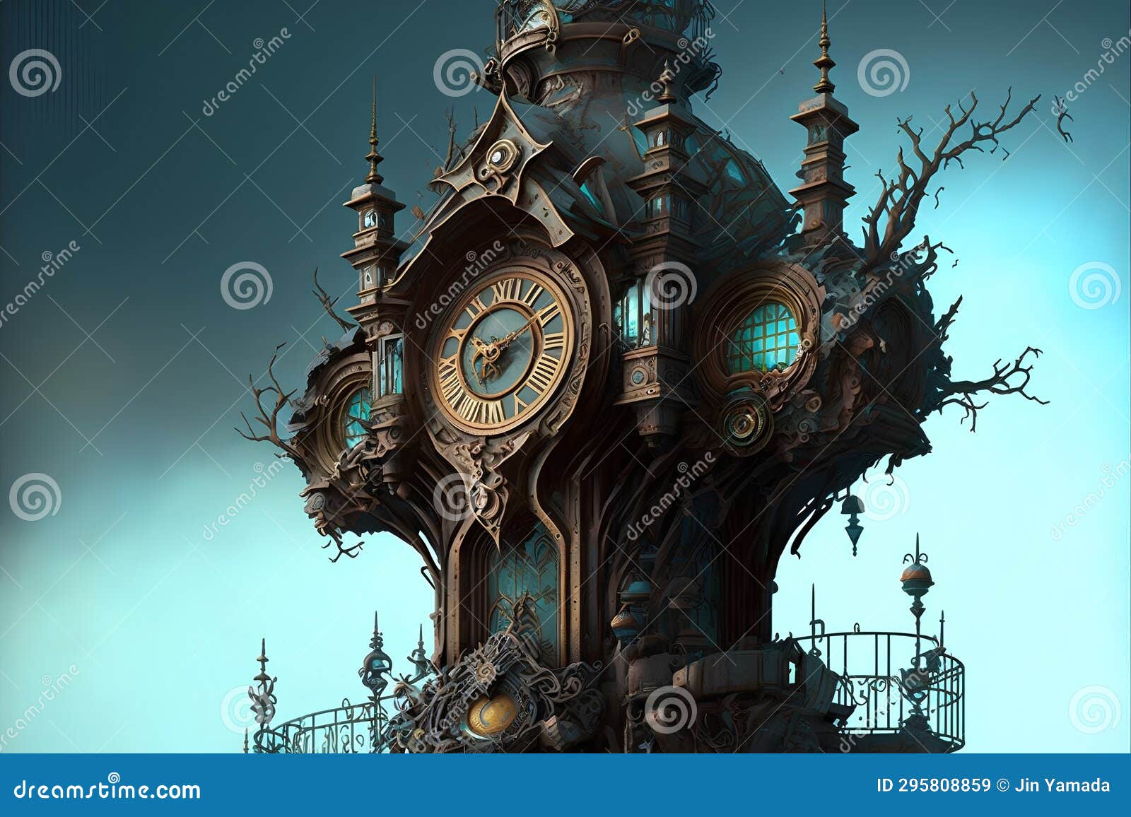 3D Render of a Gothic Town Hall with Clock Tower Stock Illustration ...