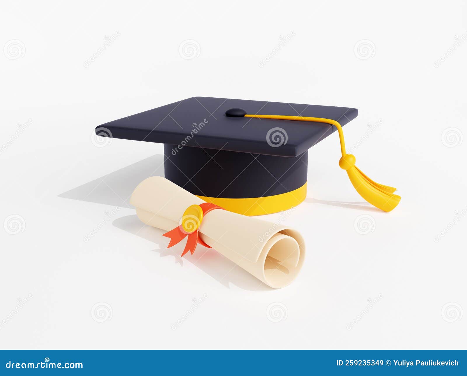 3d Render Graduation Cap with Diploma Certificate Stock Illustration ...