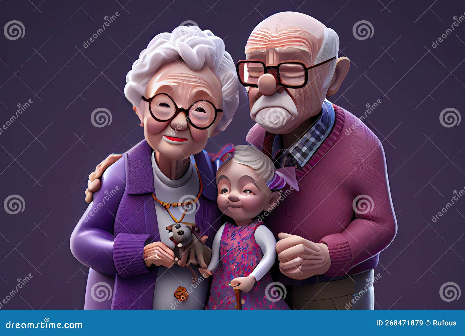 3D Render of Grandparents with Grandchildred Stock Illustration ...