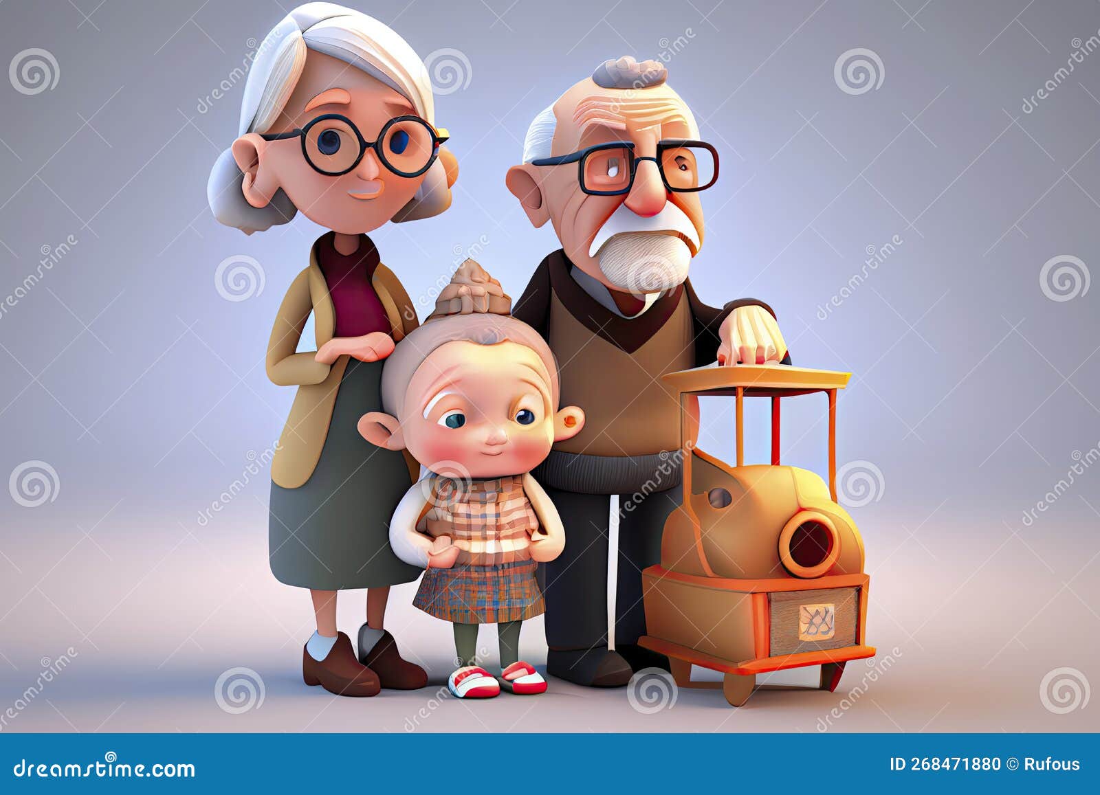 3D Render of Grandparents with Grandchildred Stock Illustration ...