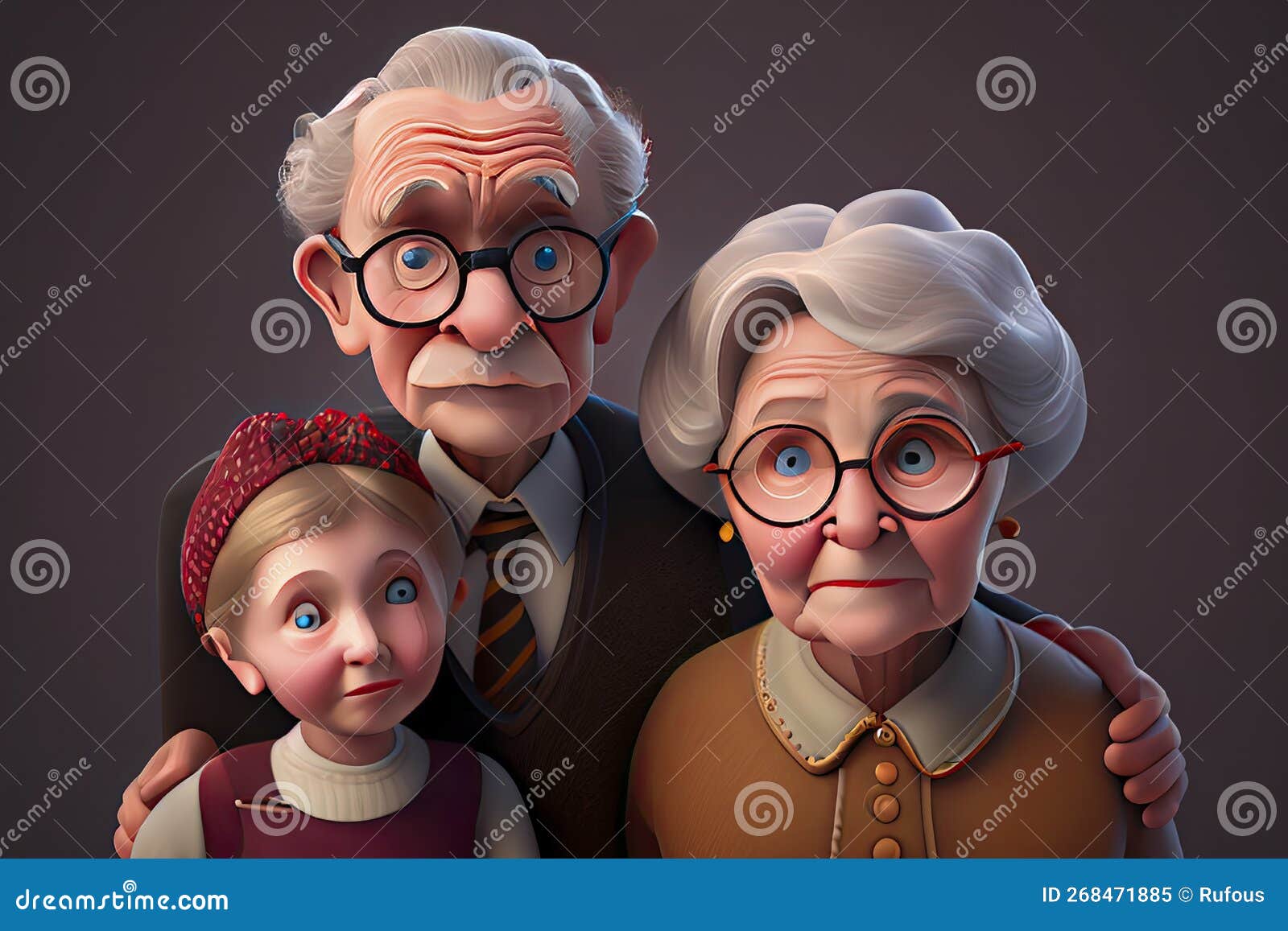 3D Render of Grandparents with Grandchildred Stock Illustration ...