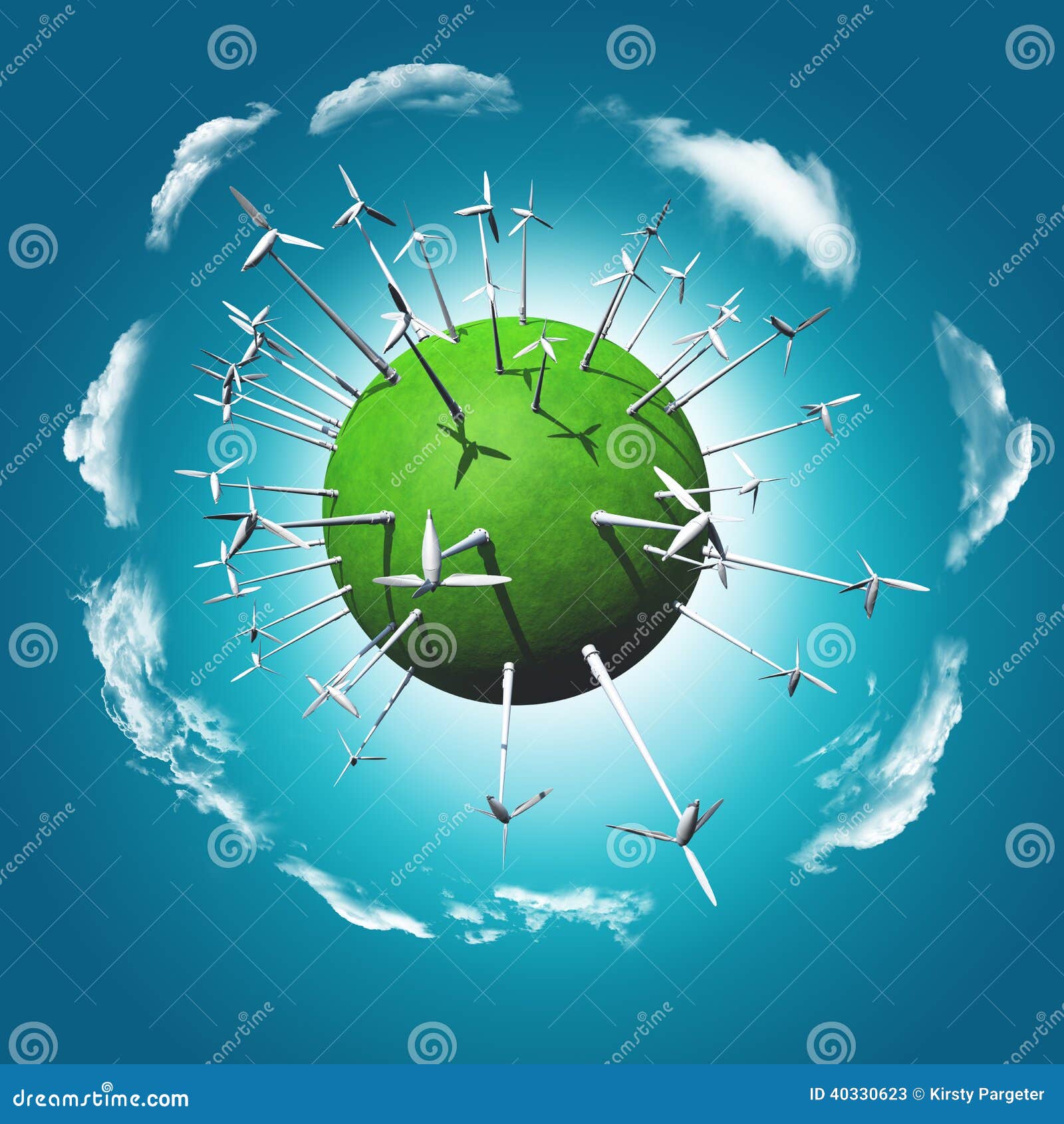 3D Render of a Grassy Globe with Wind Turbines Stock Illustration ...